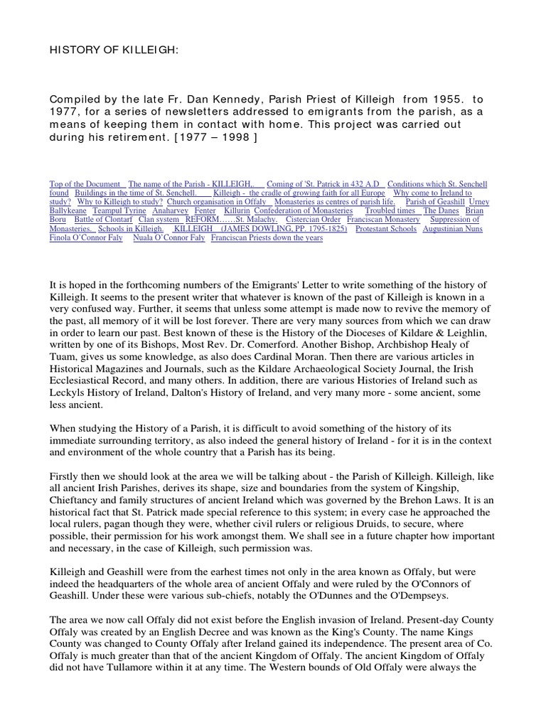 History of Killeigh Parish | PDF | Saint Patrick | Abbey