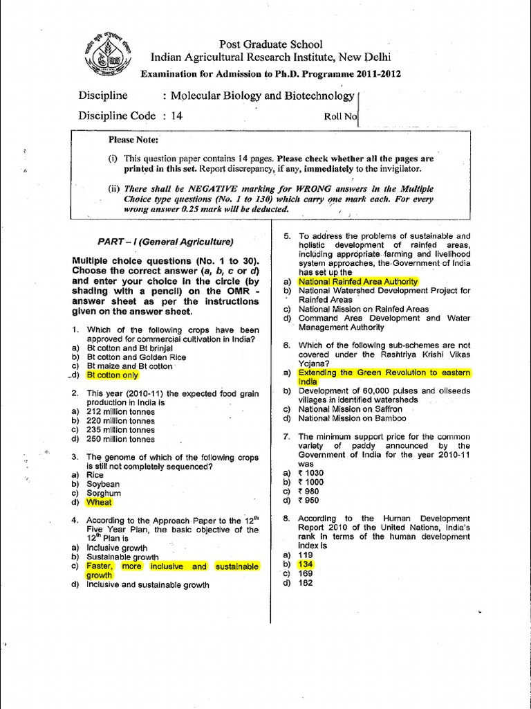 128334716-IARI-PhD-Entrance-Question-Paper-2011-Molecular-Biology-and ...
