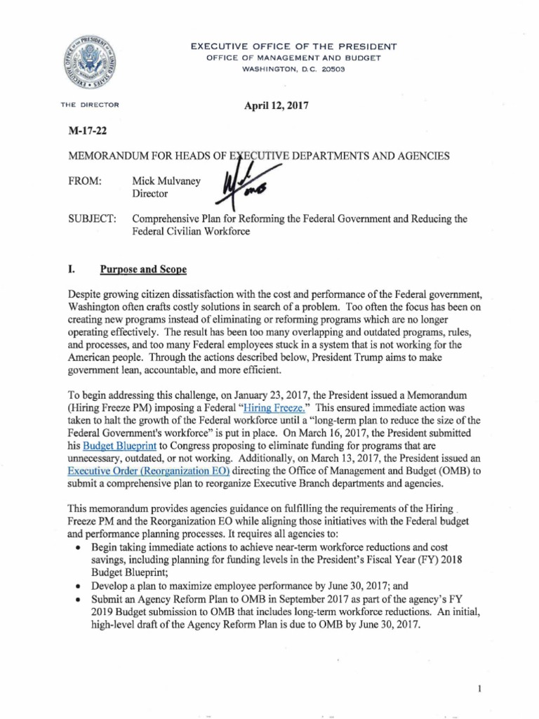 OMB Memo on Reforming the Federal Government and Reducing the Federal ...