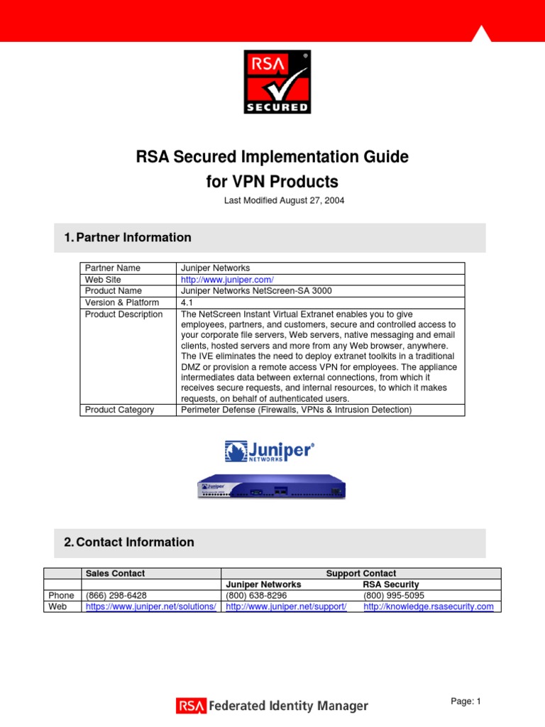 RSA Secured Implementation Guide For VPN Products: 1. Partner ...