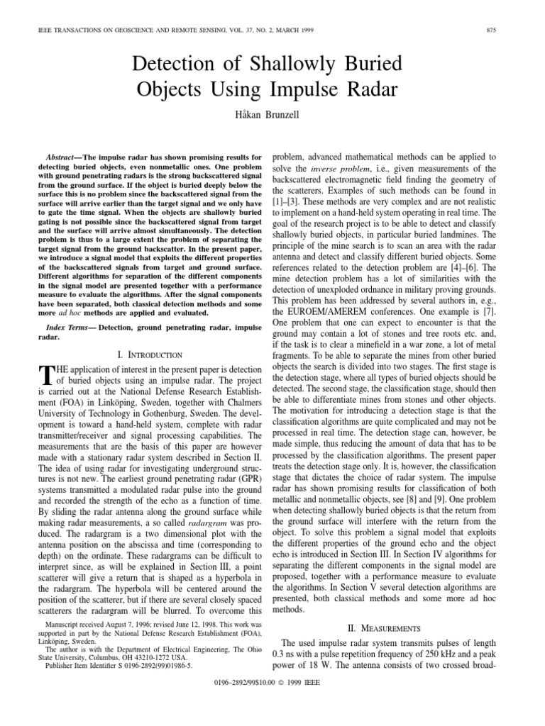 Detection of Shallowly Buried Objects Using Impulse Radar: H Akan ...