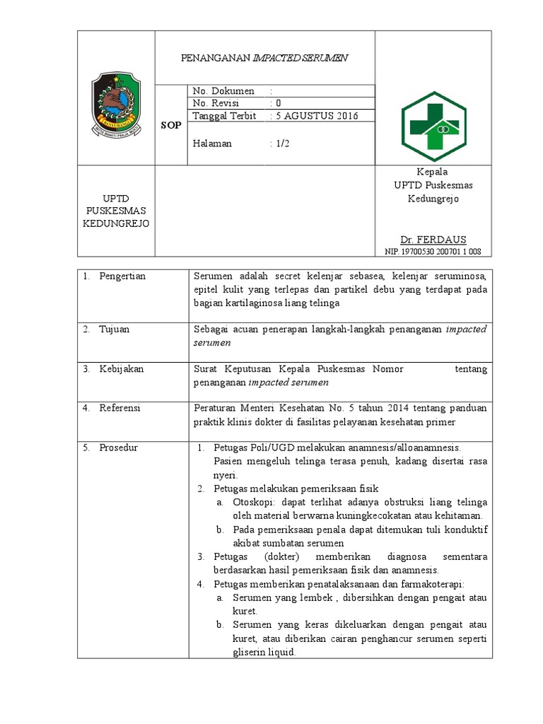 Sop Impacted Serumen | PDF