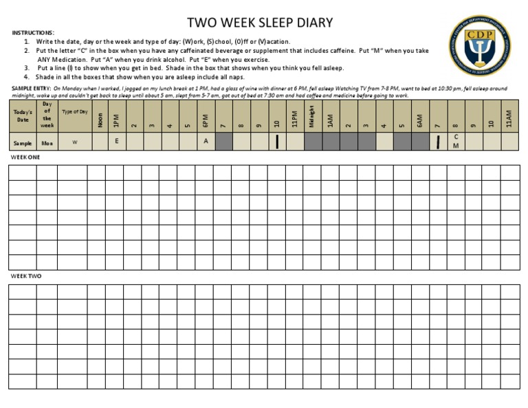 CDP Sleep Diary | PDF | Drink | Food And Drink