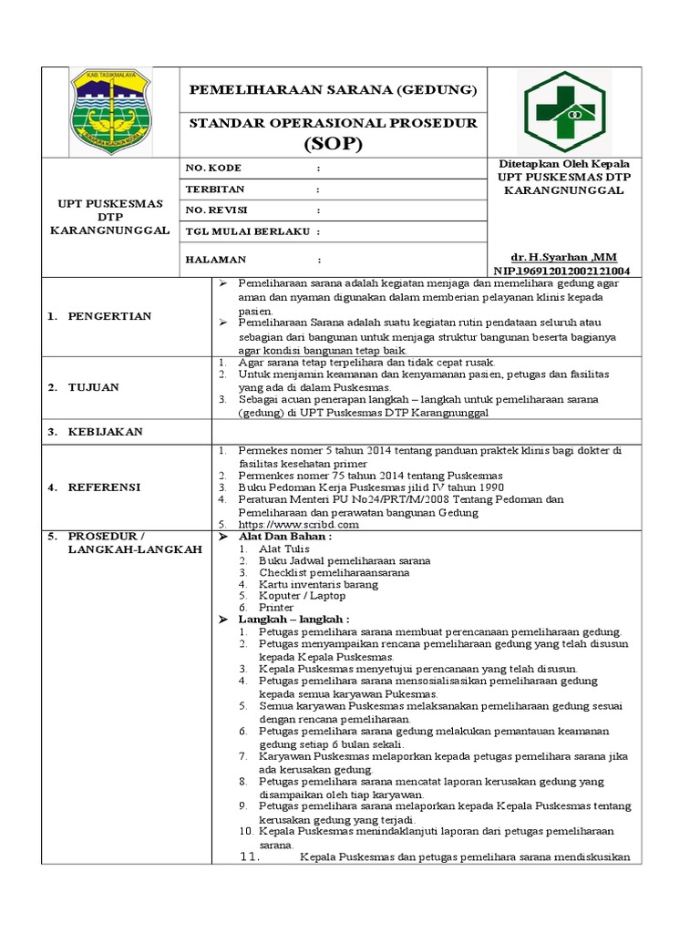 Sop Pemeliharaan Sarana Gedung | PDF