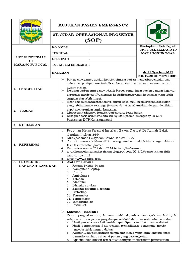 Sop Rujukan Pasien Emergency | PDF | Pengembangan Diri | Kesehatan Holistik
