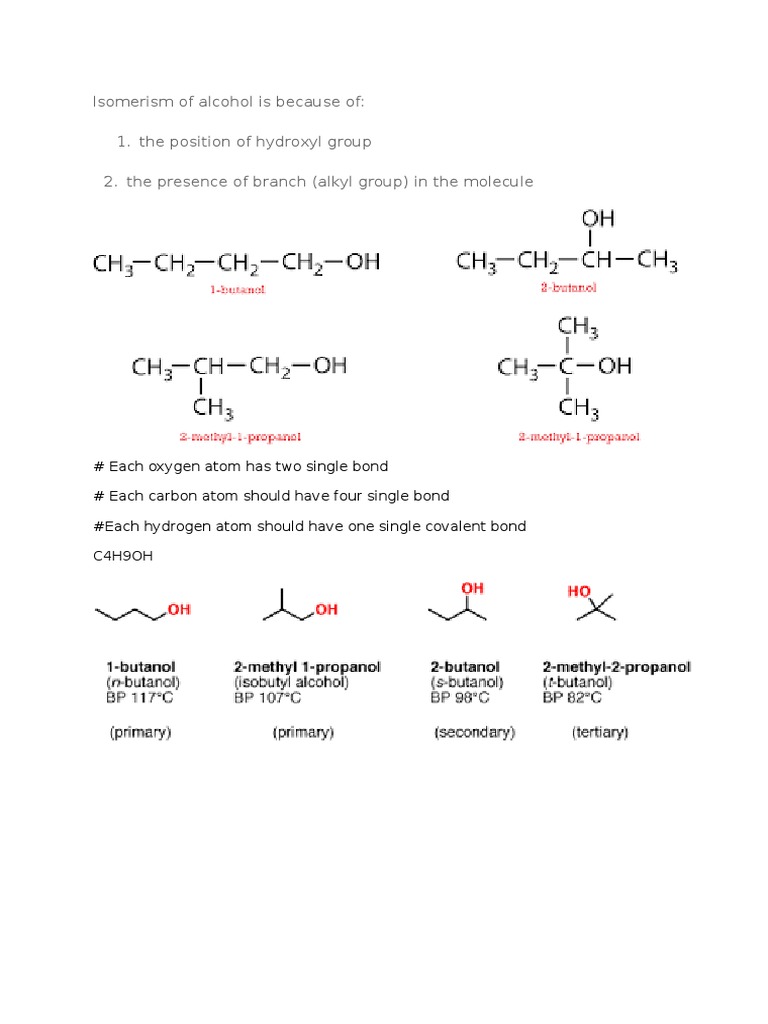 Isomerism of Alcohol Is Because of | PDF