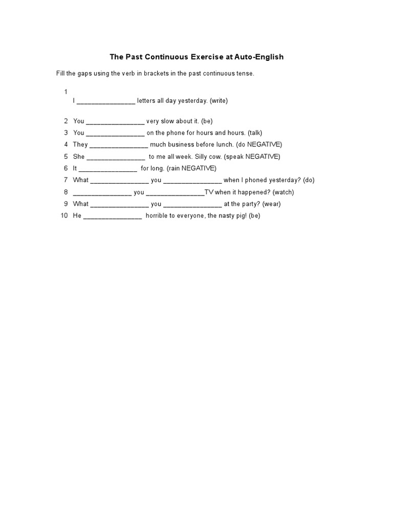 The Past Continuous Exercise | PDF