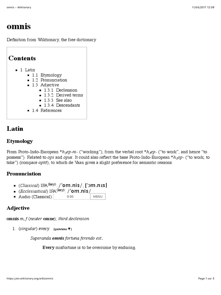 ''Omnis'' in Latin (Wiktionary) | Latin | Grammatical Gender