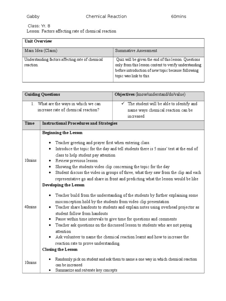 Factors Affecting Chemical Reactions | PDF | Educational Assessment ...