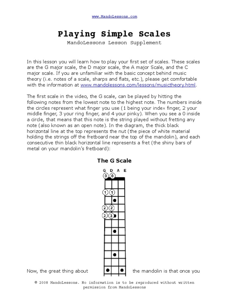Playing Simple Scales: Mandolessons Lesson Supplement | PDF | Teaching ...