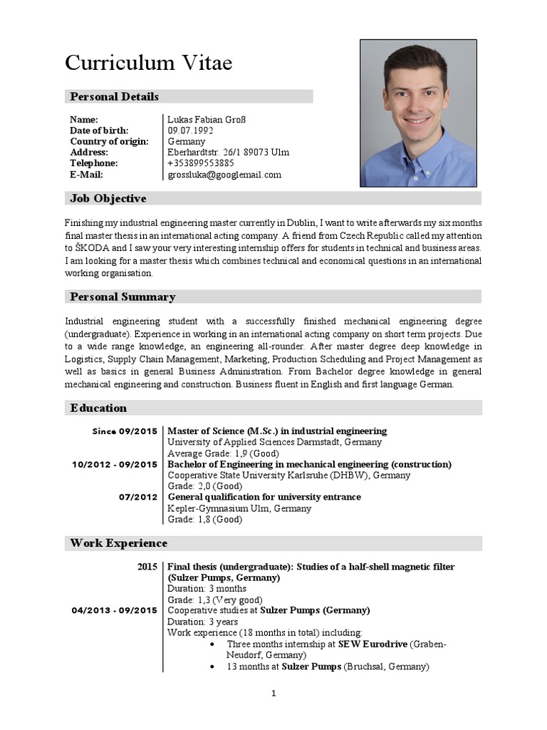Master's Degree CV of Lukas Groß | PDF | Master Of Science | Academic ...
