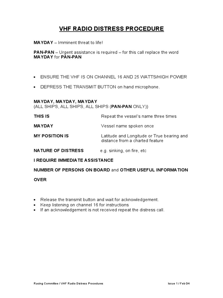 VHF Radio Distress Procedures | PDF