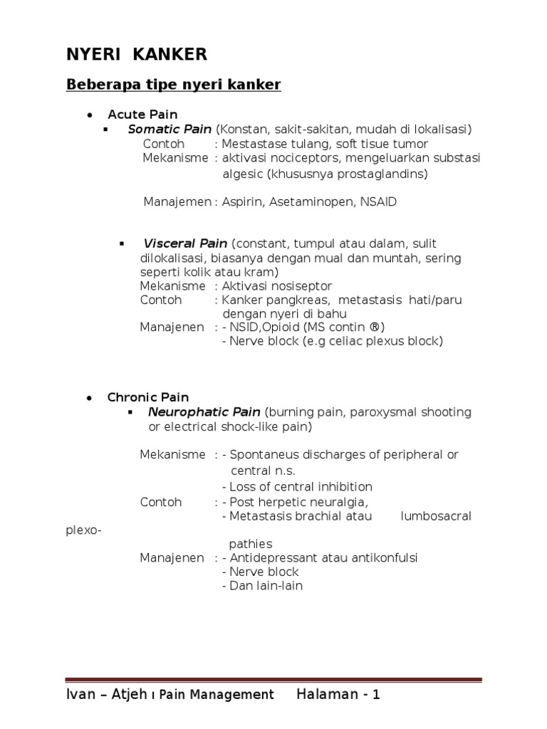 Beberapa Tipe Nyeri Kanker | PDF | Analgesic | Drugs