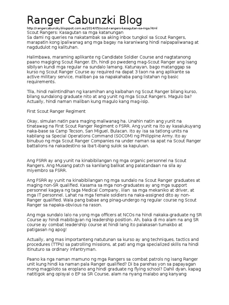 Ranger Cabunzki Blog - Scout Rangers Selection and Training | PDF