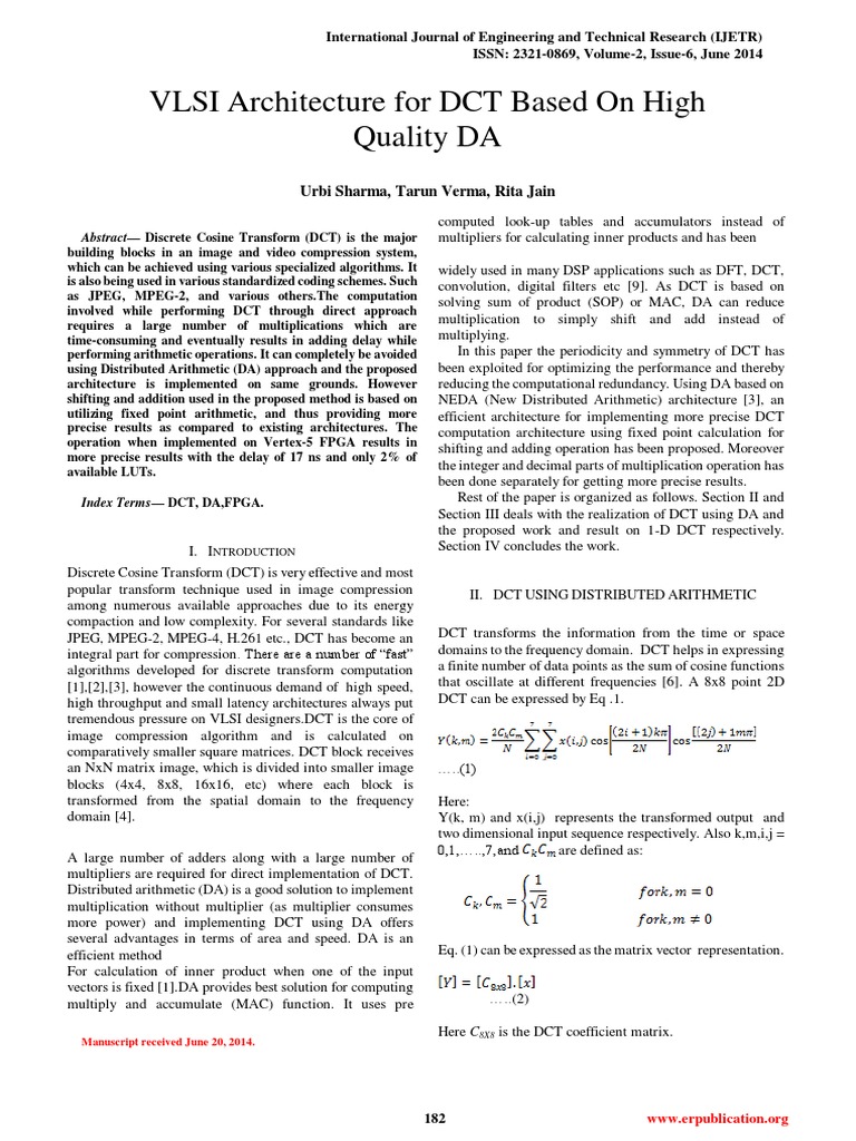 VLSI Architecture For DCT Based On High Quality DA: Urbi Sharma, Tarun Verma, Rita Jain | PDF ...