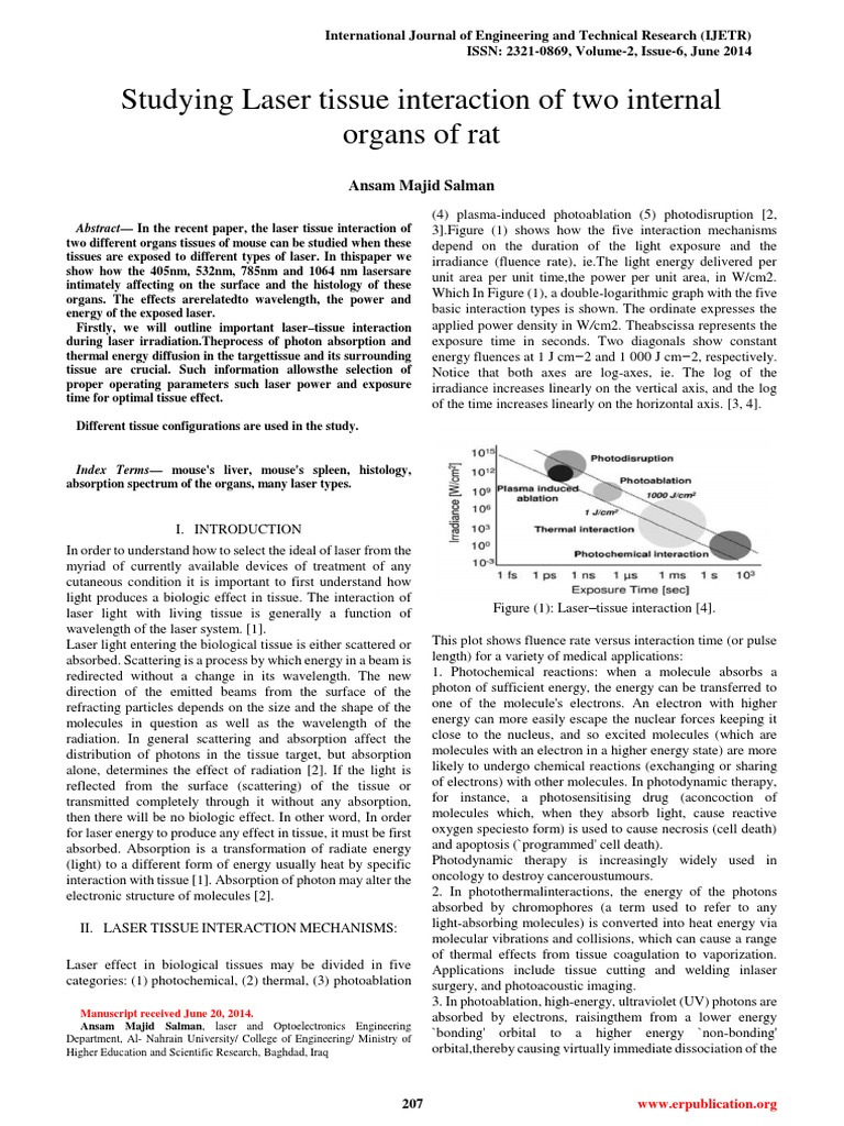 Studying Laser Tissue Interaction of Two Internal Organs of Rat | PDF | Radiation | Laser