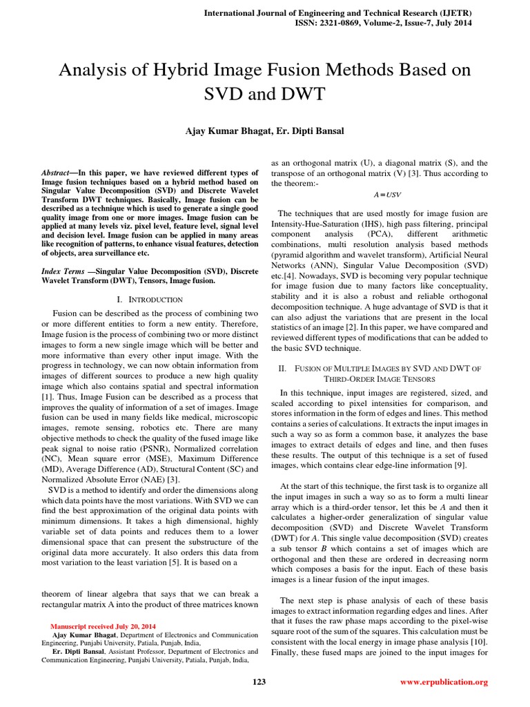 Analysis Of Hybrid Image Fusion Methods Based On Svd And Dwt Pdf Matrix Mathematics