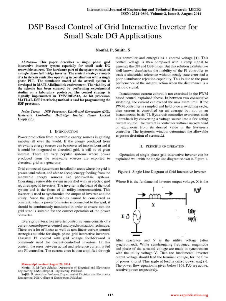 DSP Based Control of Grid Interactive Inverter For Small Scale DG ...