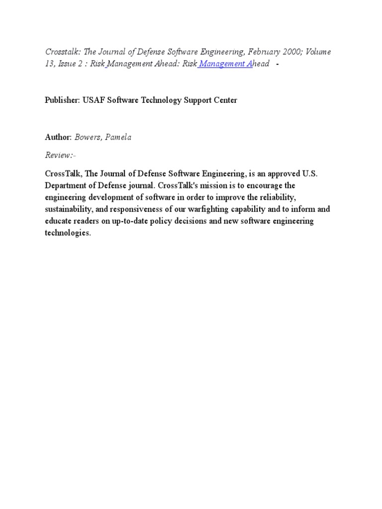 Crosstalk: The Journal of Defense Software Engineering, February 2000 ...