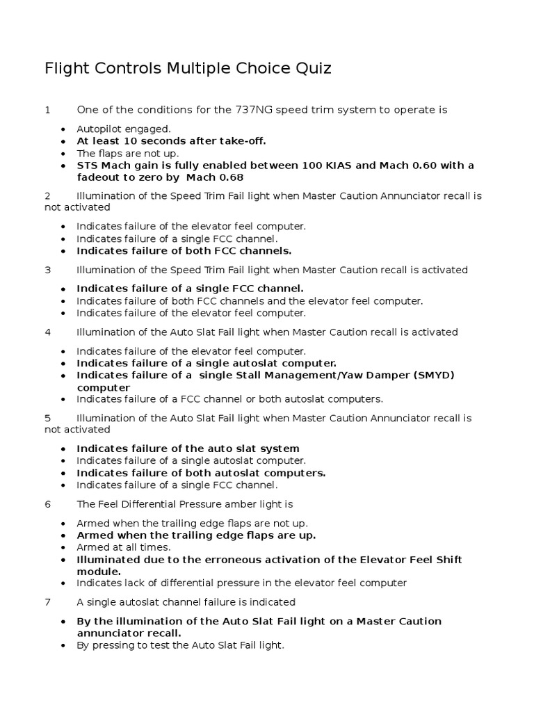 Flight Controls Quiz (Answers) | PDF | Flap (Aeronautics) | Aileron