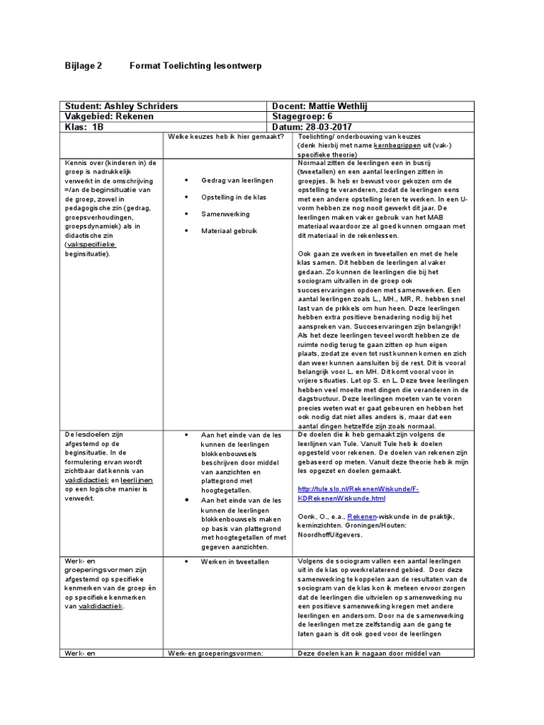 Verantwoording Les Rekenen | PDF