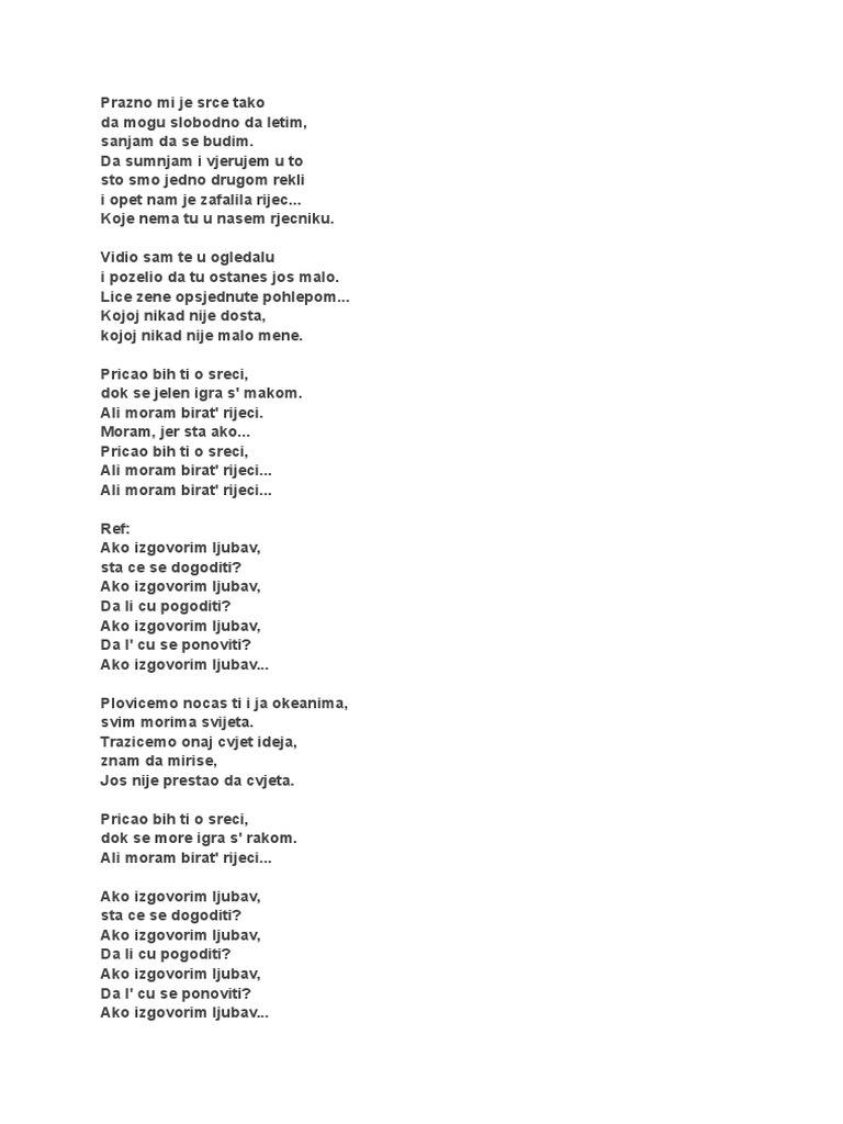 Prazno Mi Je Srce Tako | PDF