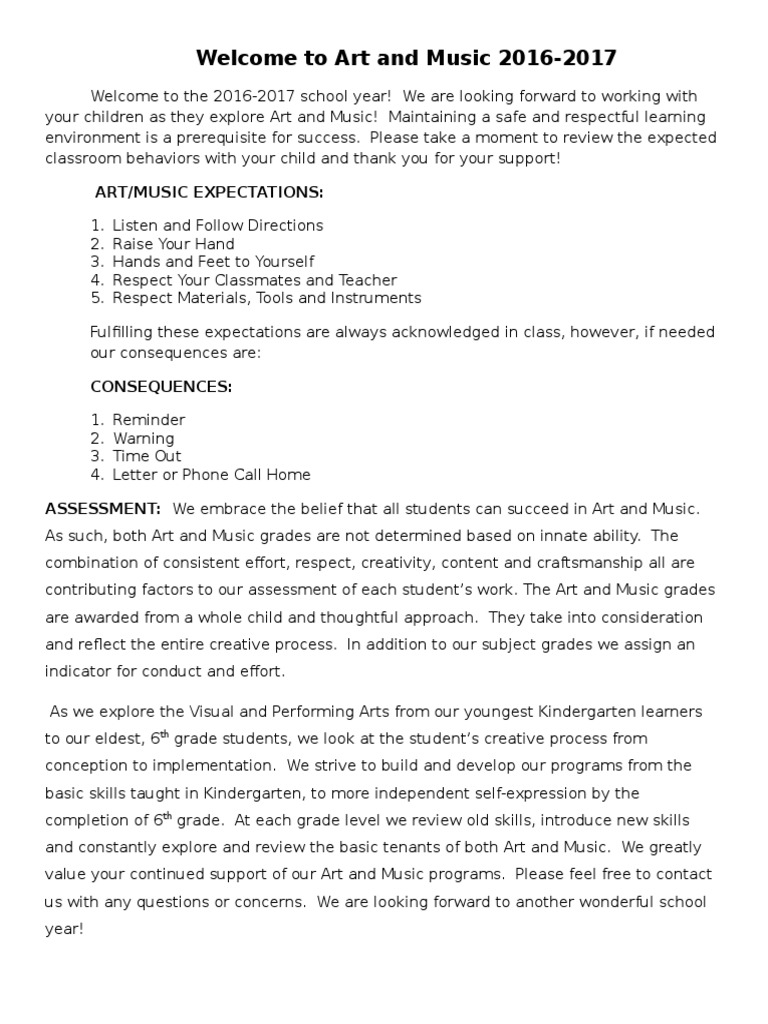 Art-Music Expectations | PDF | Creativity | Learning