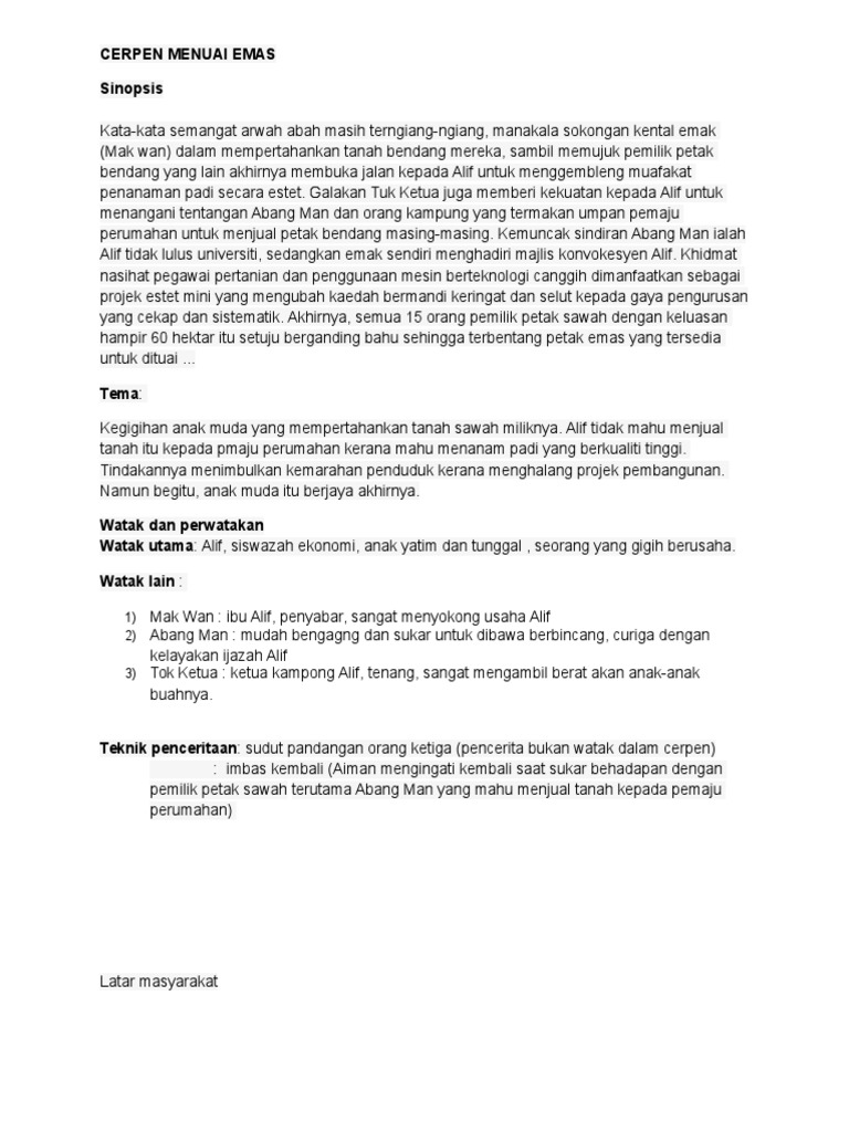 Cerpen Menuai Emas | PDF