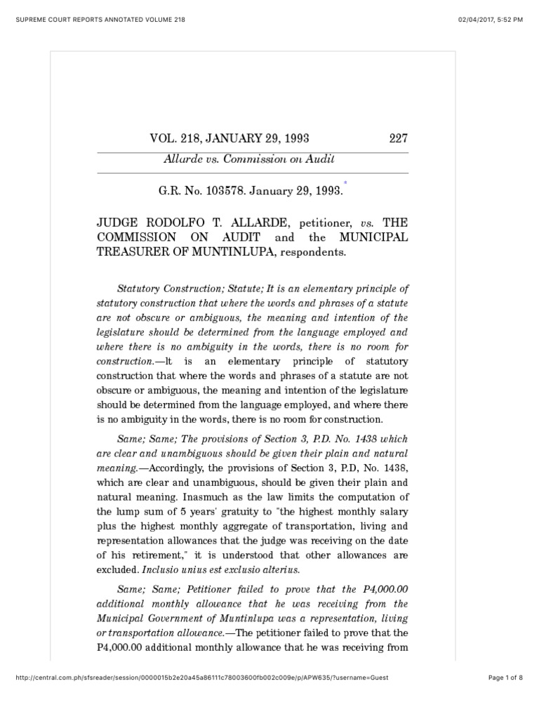 Allarde vs. Commission On Audit | PDF | Statutory Interpretation | Mandamus