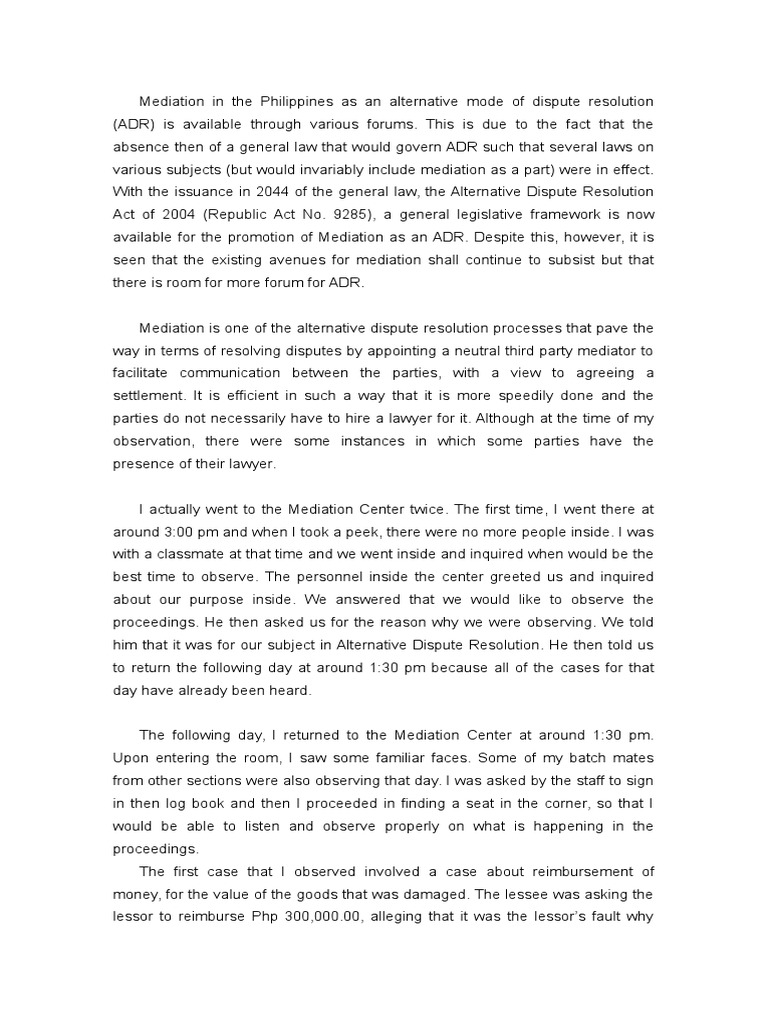 ADR Reaction Paper | PDF | Mediation | Alternative Dispute Resolution