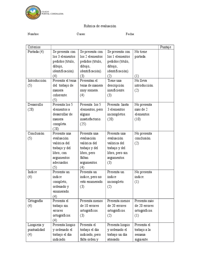 RUBRICA de Evaluación Carpeta | PDF | Science | Ciencia (general)