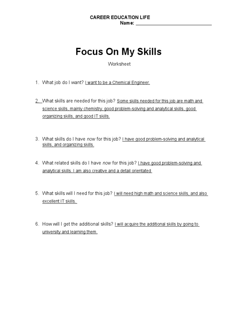 Focus On My Skills: Worksheet | PDF | Business | Self-Improvement