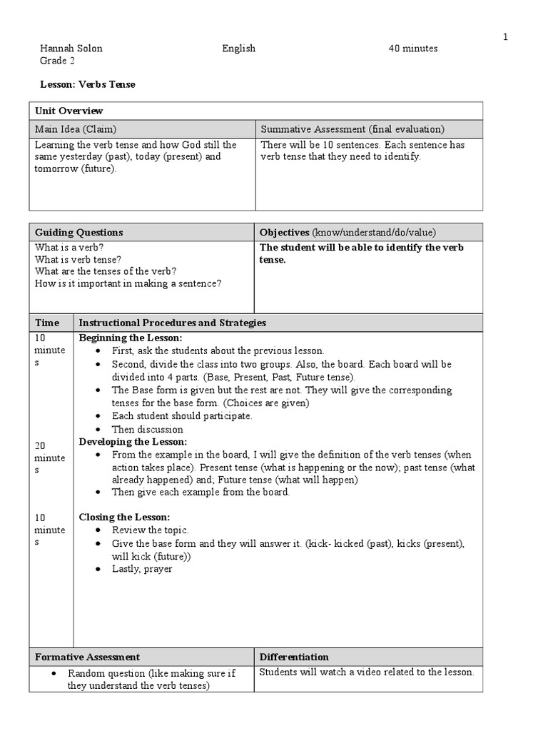 verb tenses | Educational Assessment | Verb