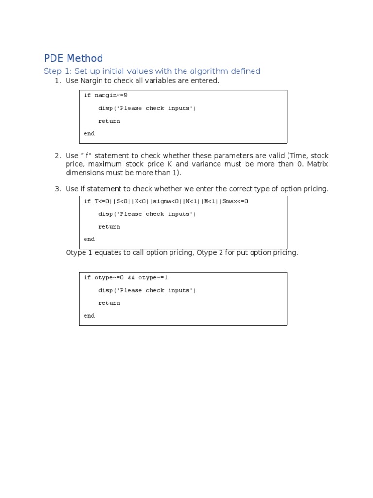 PDE Method: Step 1: Set Up Initial Values With The Algorithm Defined ...