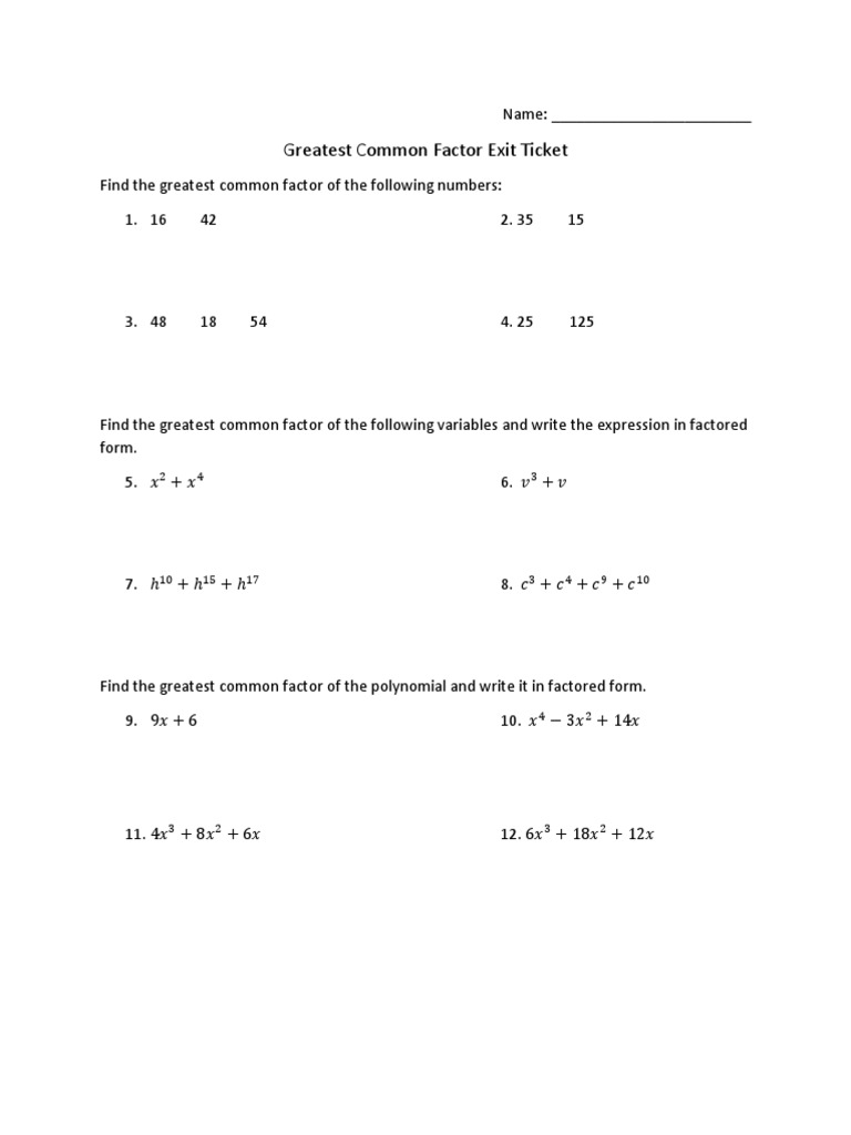 GCF Exit Ticket | PDF