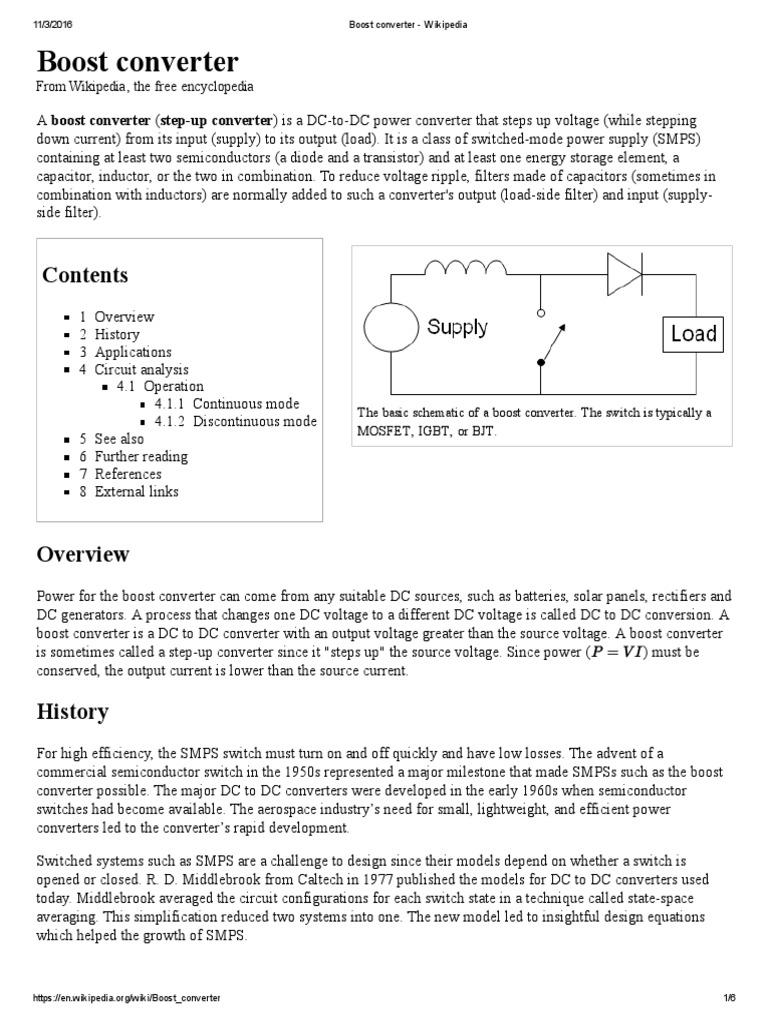 Boost Converter - Wikipedia | PDF | Electrical Engineering | Electricity