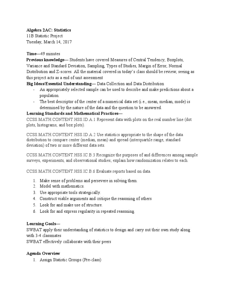 Algebra 2AC: Statistics: Ccss - Math.Content - Hss.Id.A.1 | PDF ...