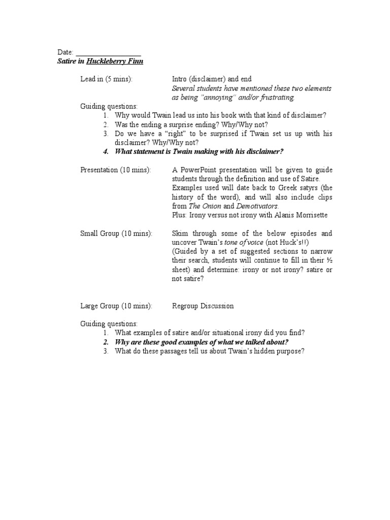 Huck Finn Satire | PDF | Satire | Irony