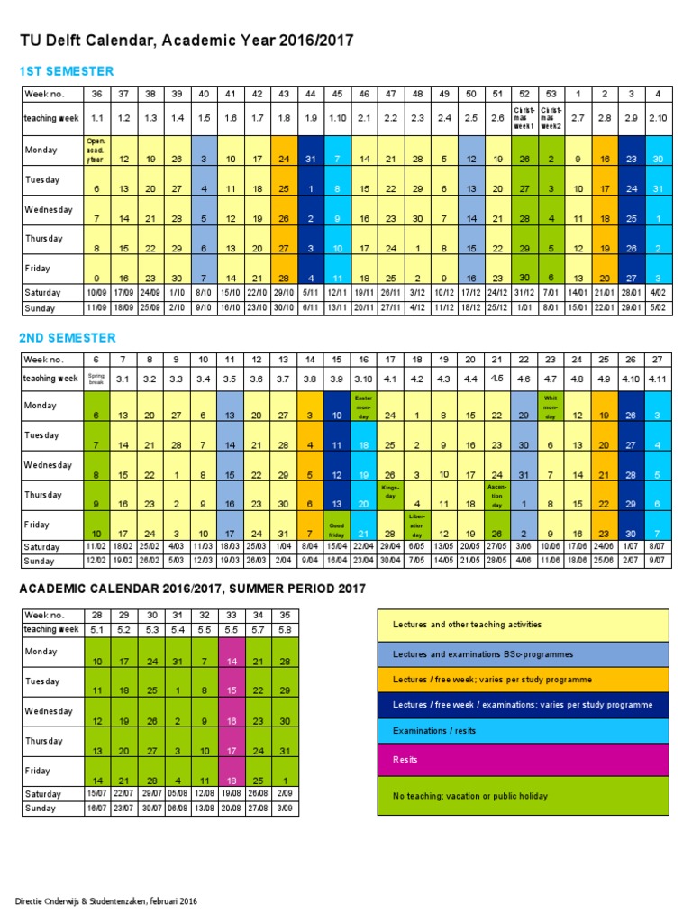 TU Delft Academic Calendar 2016/17 | PDF