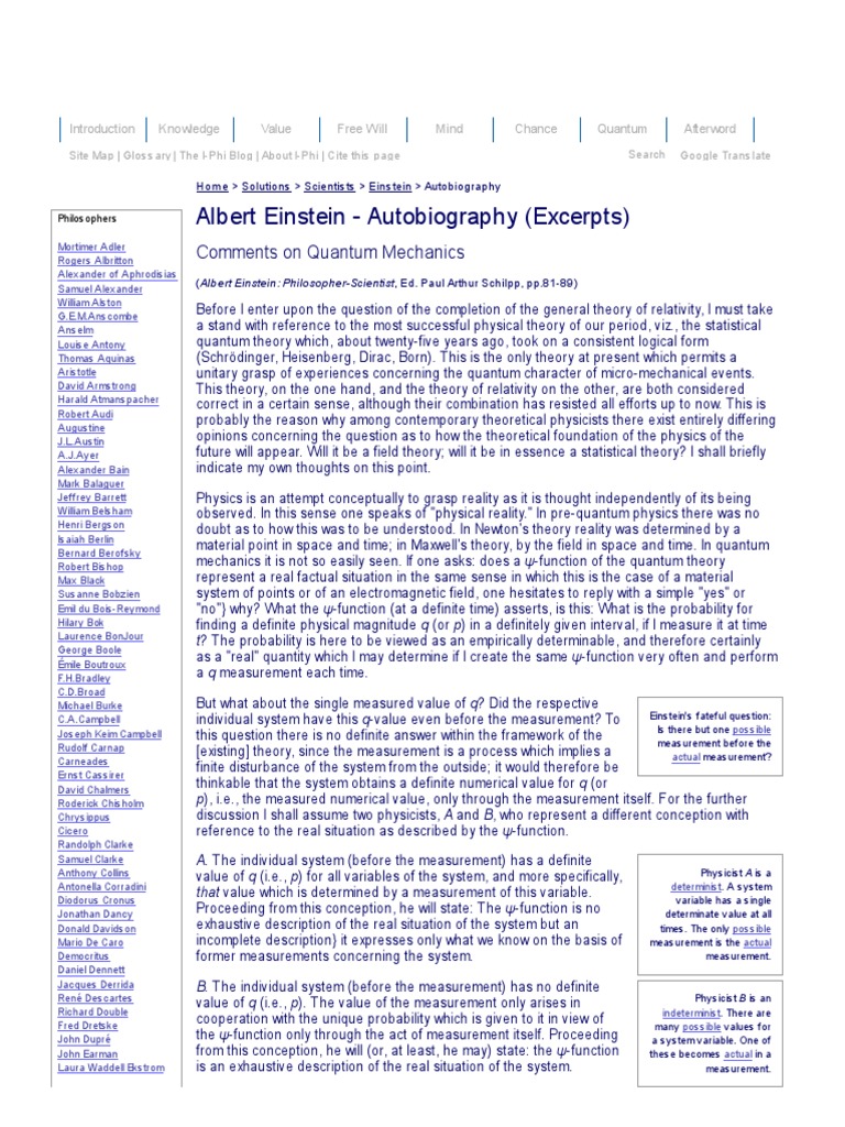 Albert Einstein - Autobiography (Excerpts) | Field (Physics) | Quantum ...