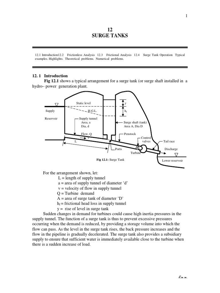 Surge Tank Dynamics in Hydropower Systems | PDF | Fluid Dynamics | Friction