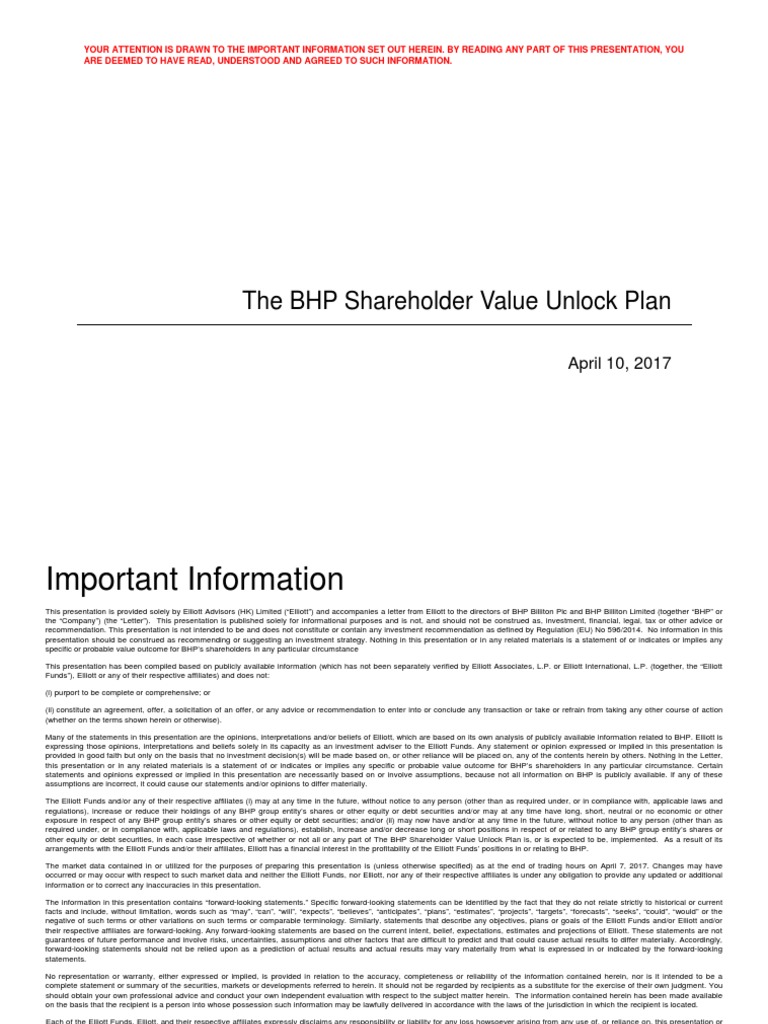 The BHP Shareholder Value Unlock Plan: April 10, 2017 | PDF | Stocks ...