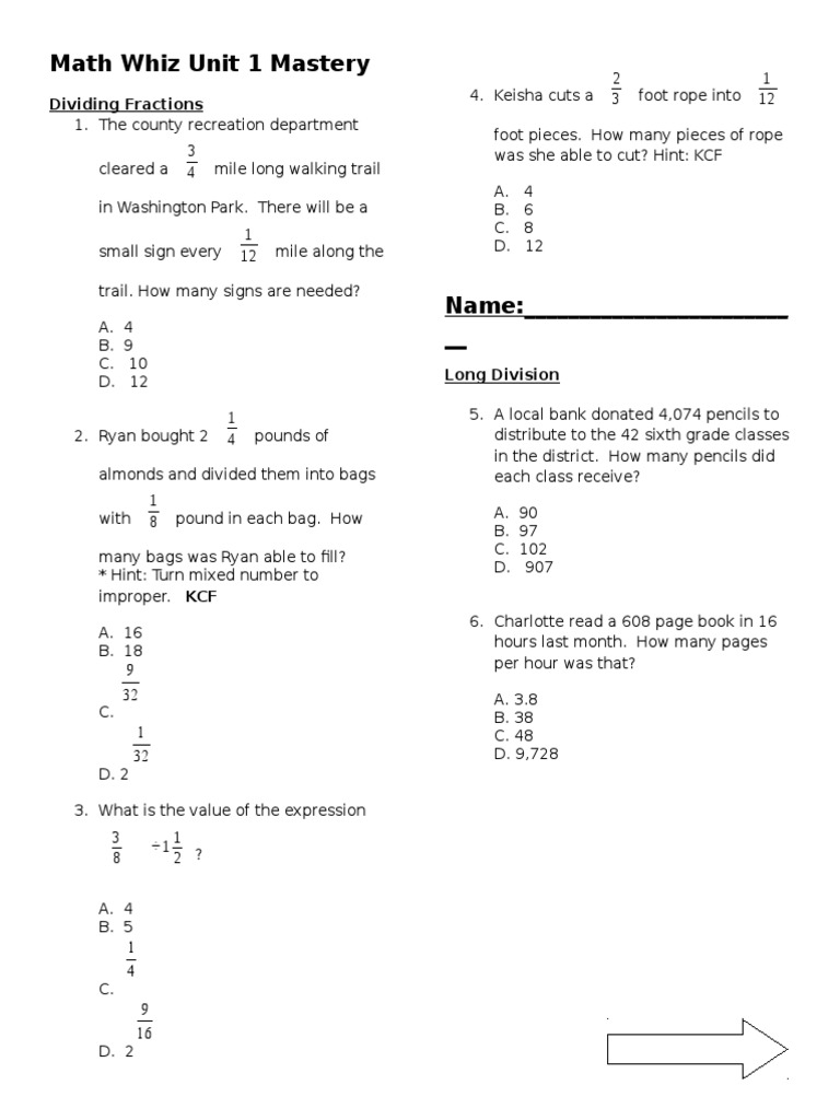 Math Whiz Unit 1 MC | PDF