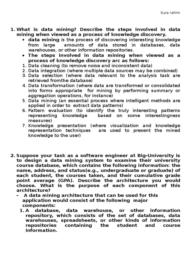 Questions in Data Mining | PDF | Data Mining | Data Warehouse