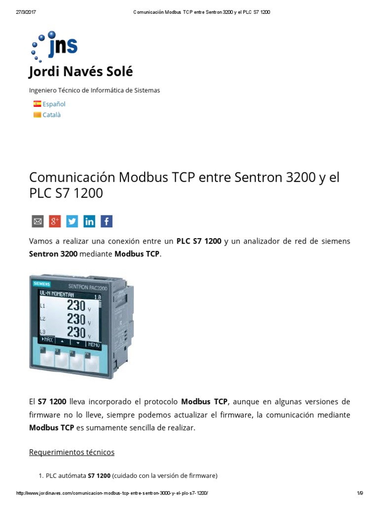 Comunicación Modbus TCP Entre Sentron 3200 y El PLC S7 1200 | PDF ...