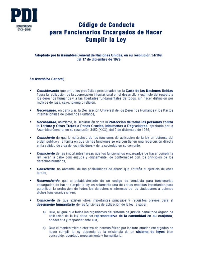 Código ONU para Funcionarios de La Ley PDF | PDF | Naciones Unidas ...