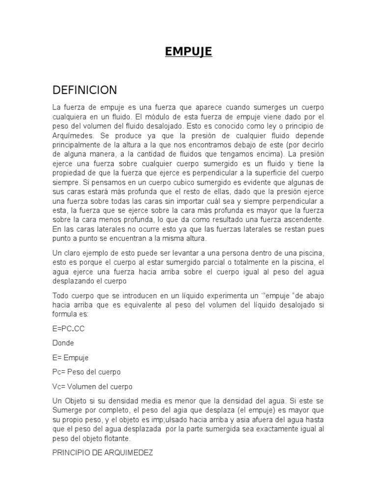 EMPUJE | PDF | Peso del cuerpo humano | Fuerza