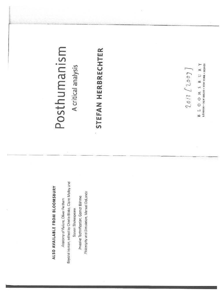 Herbrecht - Posthumanism, A Critical Analysis | PDF
