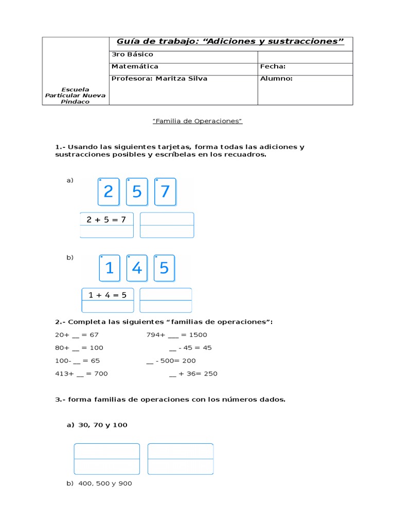 Familia de Operaciones Sumas y Restas | PDF