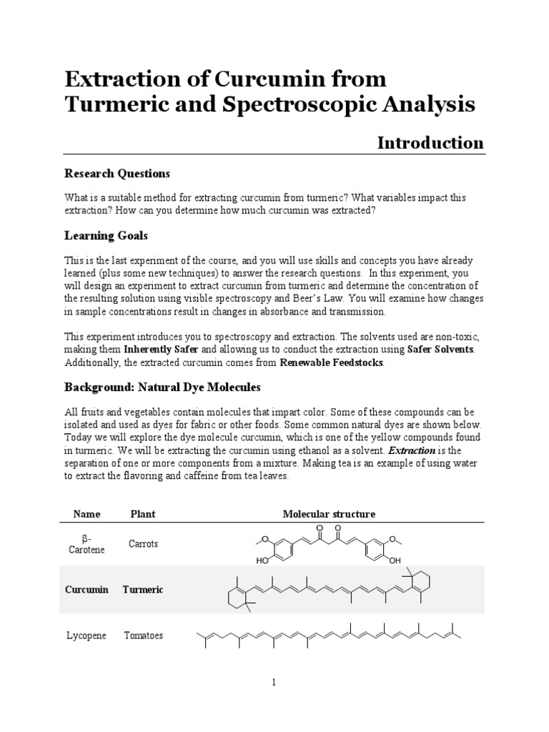 1AL F15 Extraction of Curcumin From Turmeric and Spectroscopic Analysis ...